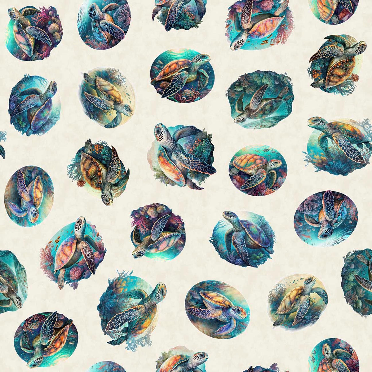 Endless Blue - Sea Turtle Circle Beige — Fabric Shack