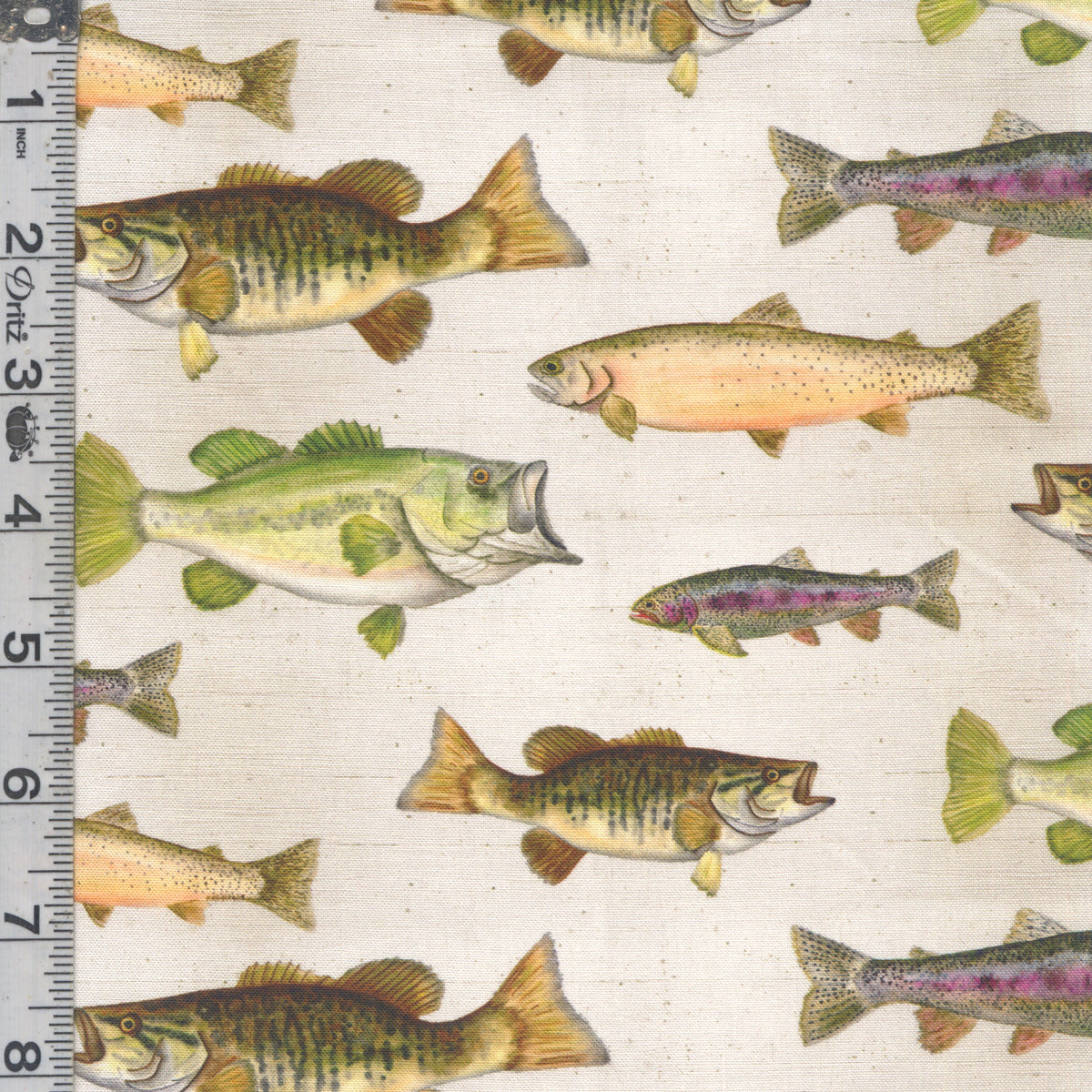 Fishful Thinking - Fish Taxidermy Off White — Fabric Shack