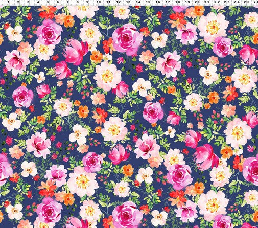 Flourish - Rose Garden Navy Blue — Fabric Shack