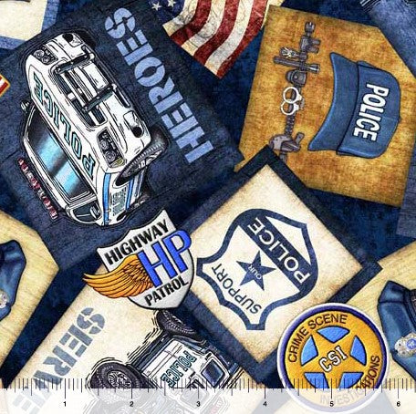 American Heroes Police - Police Motifs Navy — Fabric Shack